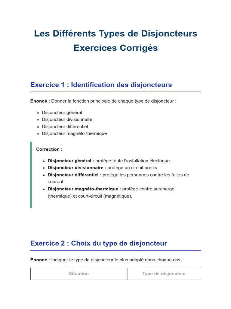 Types de Disjoncteurs Électriques | PDF | Électrotechnique | Équipement