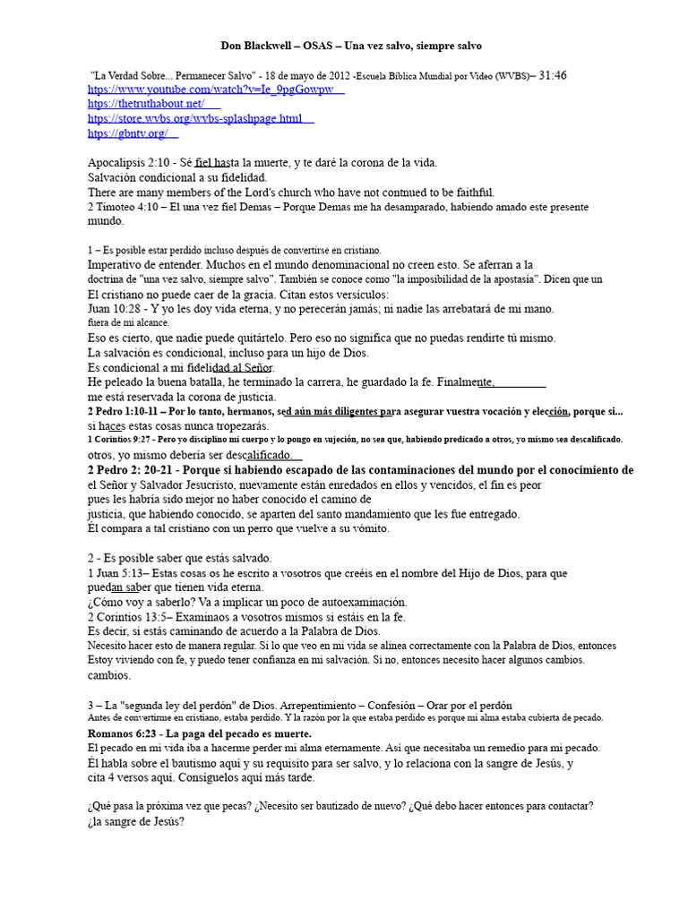 Don Blackwell - La Verdad Sobre Permanecer Salvo | PDF | Pecado | Jesús