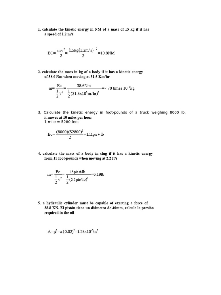 Kinetic Energy SOLVED PROBLEMS | PDF | Pressure | Pressure Measurement