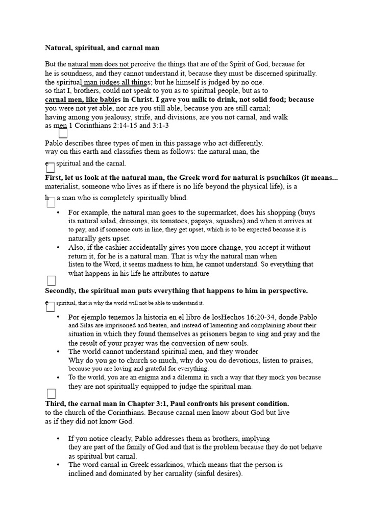 Man (Natural, Spiritual, and Carnal) | PDF | First Epistle To The ...