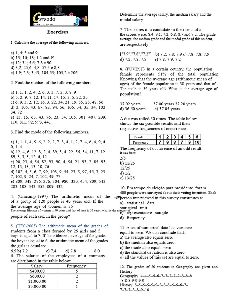 8th Grade Review - Statistics | PDF | Average | Mean