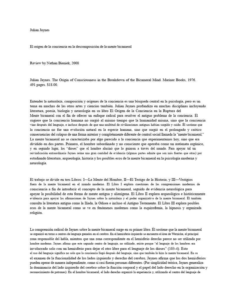 Julian Jaynes | PDF | Mente | Filosofía de la mente