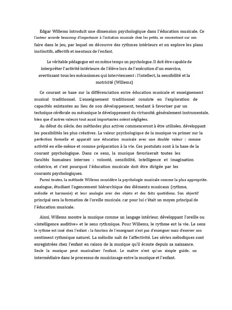 Éducation musicale selon Edgar Willems | PDF | Intelligence | Psychologie