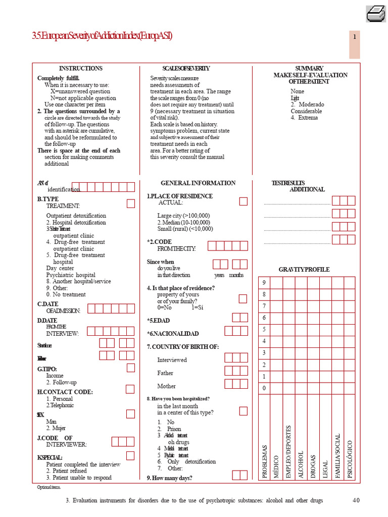 European Severity of Addiction Index Guide | PDF | Clinical Medicine ...