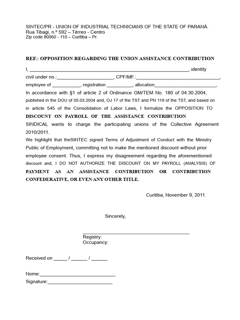 Opposition to Union Contribution Discount | PDF