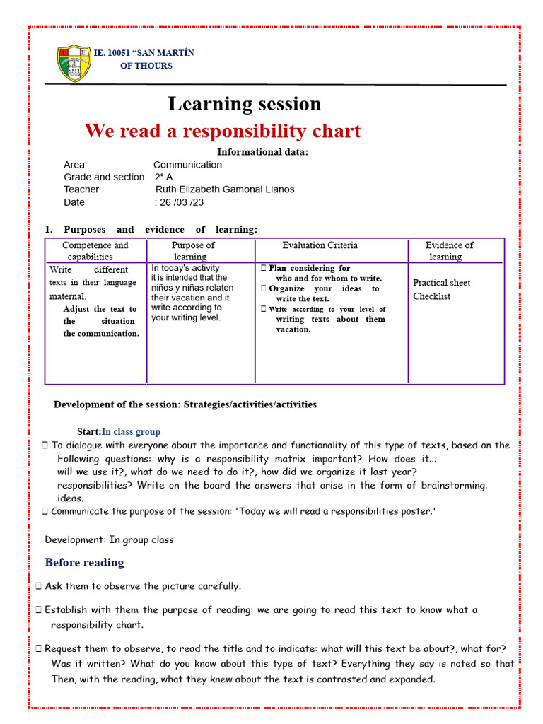 Reading Responsibility Charts in Class | PDF | Communication | Cognition