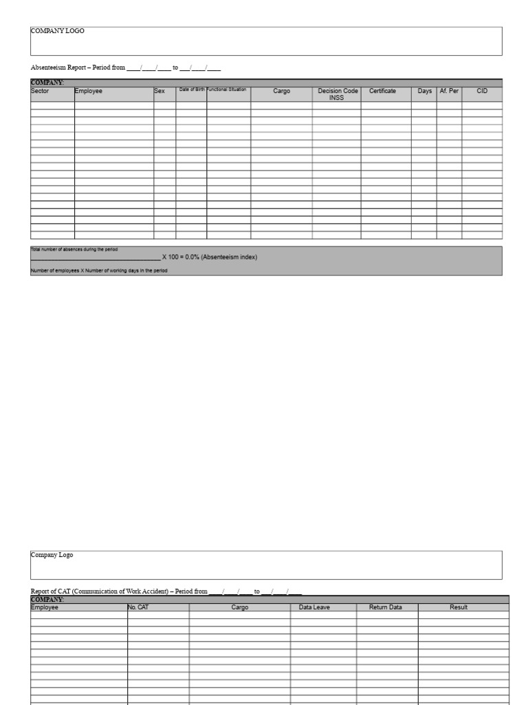 3 - 4 - Absenteeism Report by Period - Template | PDF