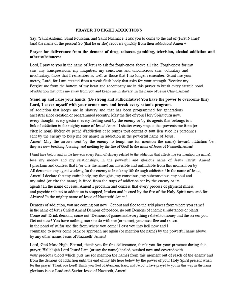 Prayer for Overcoming Addictions | PDF | Deliverance Ministry | Prayer