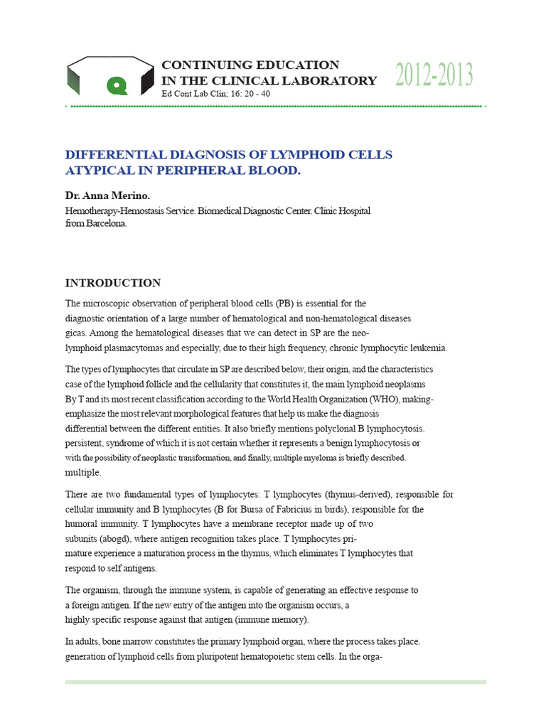 Hematology DX Differential of Lymphoid Cells PDF | PDF | Lymphocyte ...