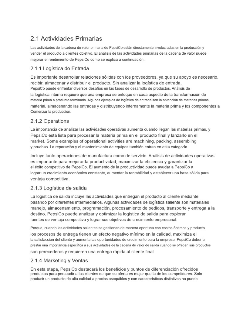 Análisis de la Cadena de Valor de PepsiCo | PDF | Cadena de valor ...