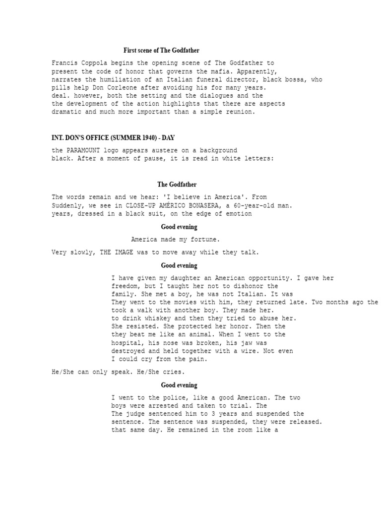 SCRIPT First Scene of The Godfather | PDF