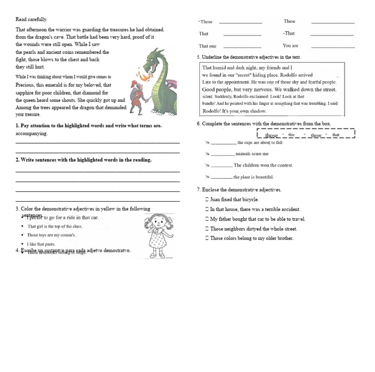 Demonstrative Adjectives Practice Worksheet | PDF