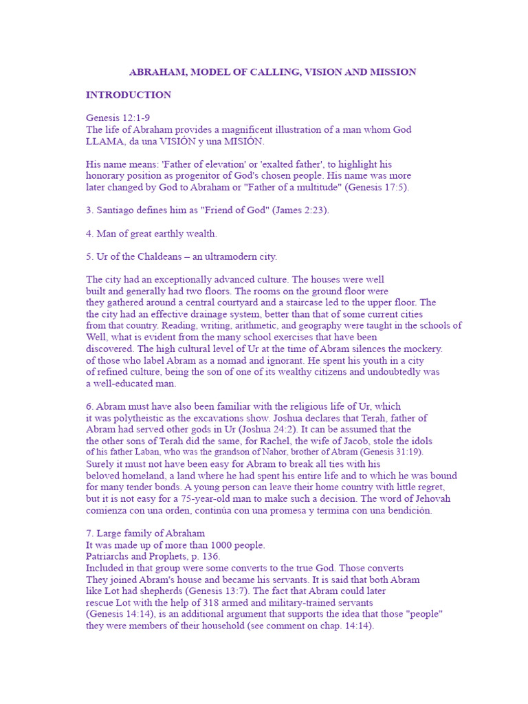 Abraham, A Model of Calling, Vision, and Mission | PDF | Abraham | Book ...