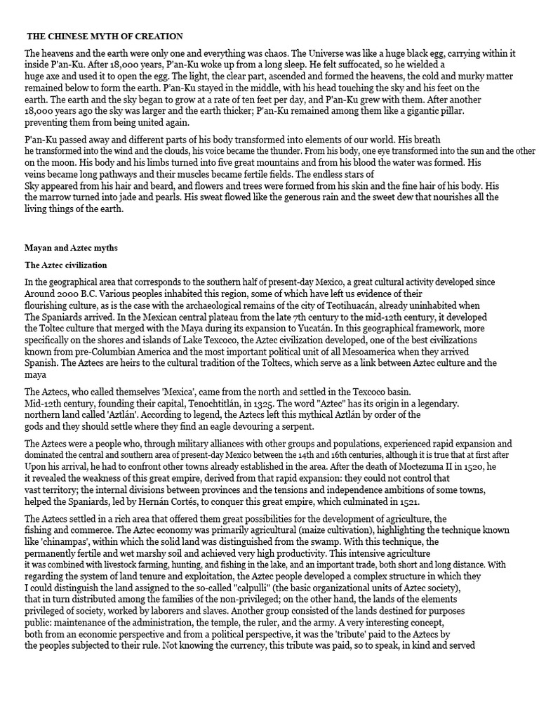 The Chinese Myth of Creation | PDF | Greek Mythology | Maya Civilization