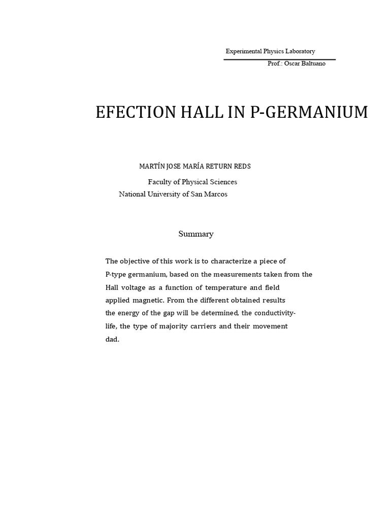 Hall Effect in P-Type Germanium Study | PDF | Electric Current ...