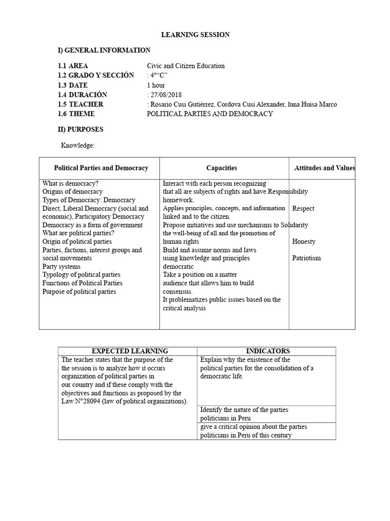 Learning Session Political Parties and Democracy | PDF | Democracy ...