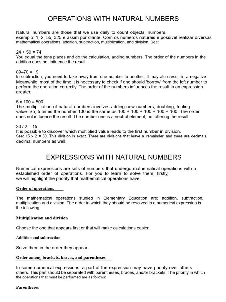 OPERATIONS WITH NATURAL NUMBERS.pdf | PDF | Multiplication | Bracket