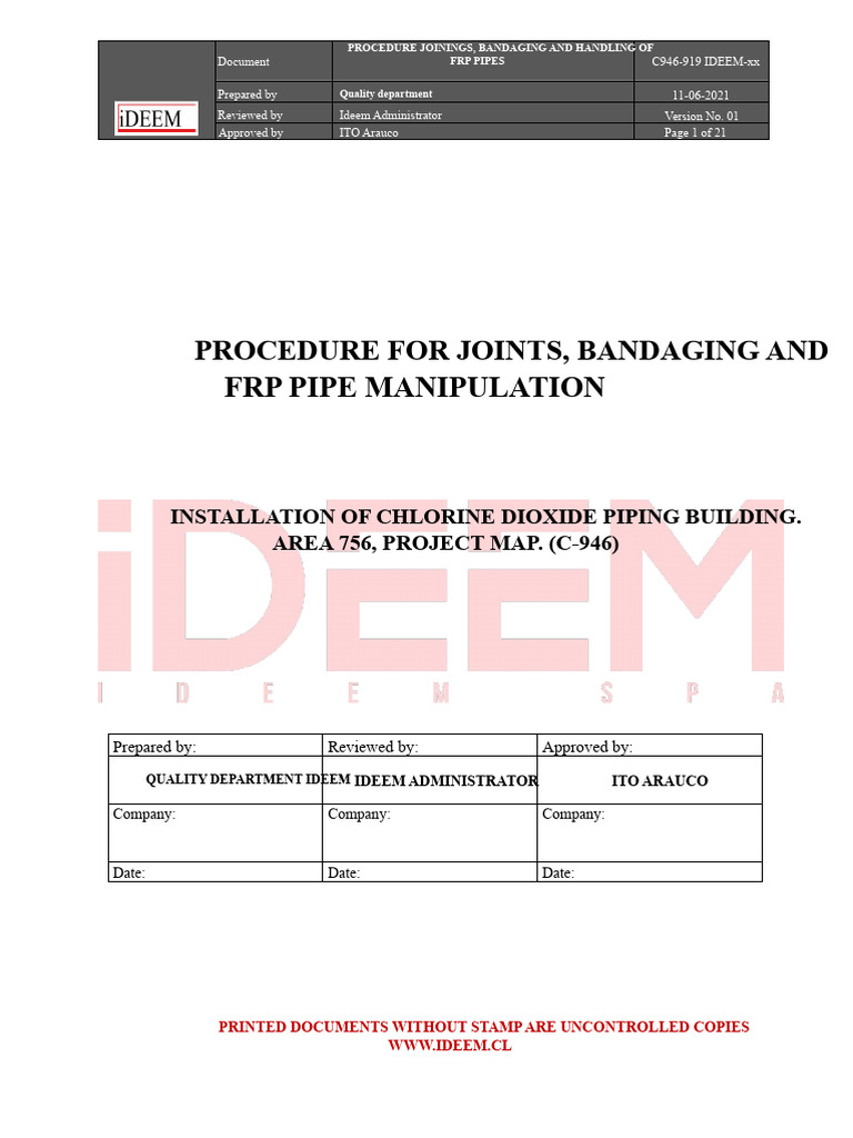 FRP Pipe Joining and Handling Procedure | PDF | Fiberglass | Pipe ...