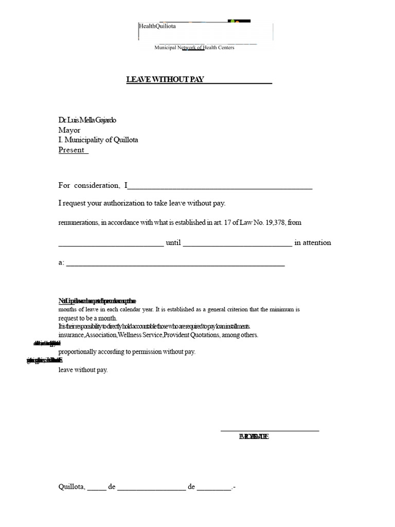 Quillota Leave Without Pay Request Form | PDF | Labor | Labor Relations