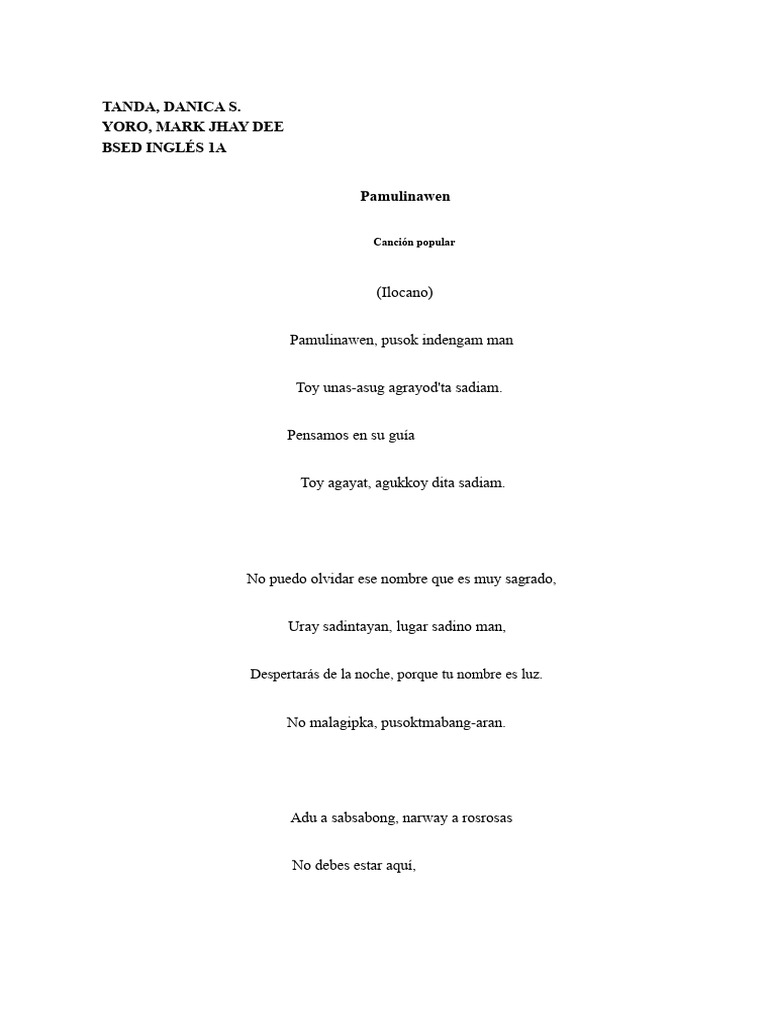 "Pamulinawen: Amor y Tradición Ilocana" | PDF