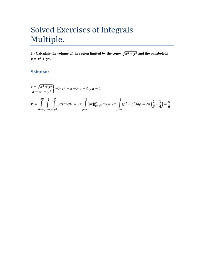4 Solved Exercises of Multiple Integrals | PDF | Integral | Sphere