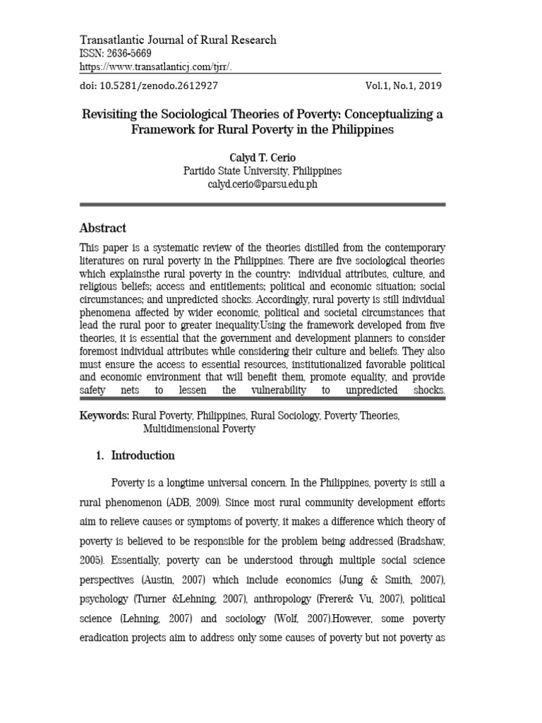 Framework for Rural Poverty Theories in PH | PDF | Poverty | Poverty ...