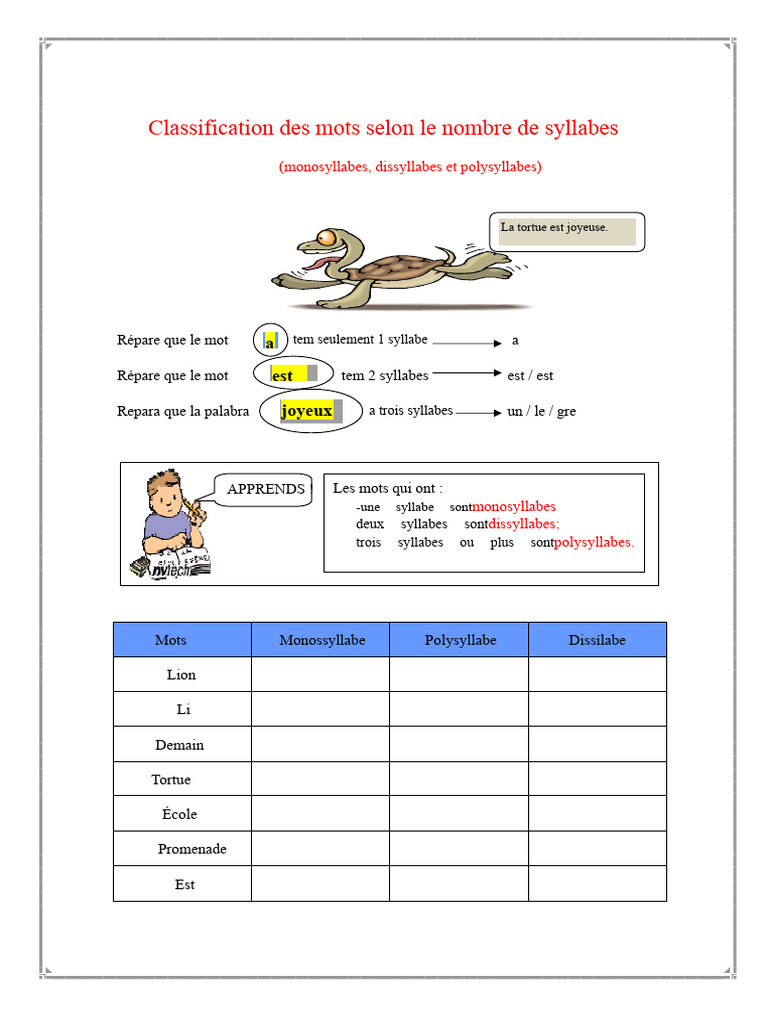 Classification des mots par syllabes | PDF