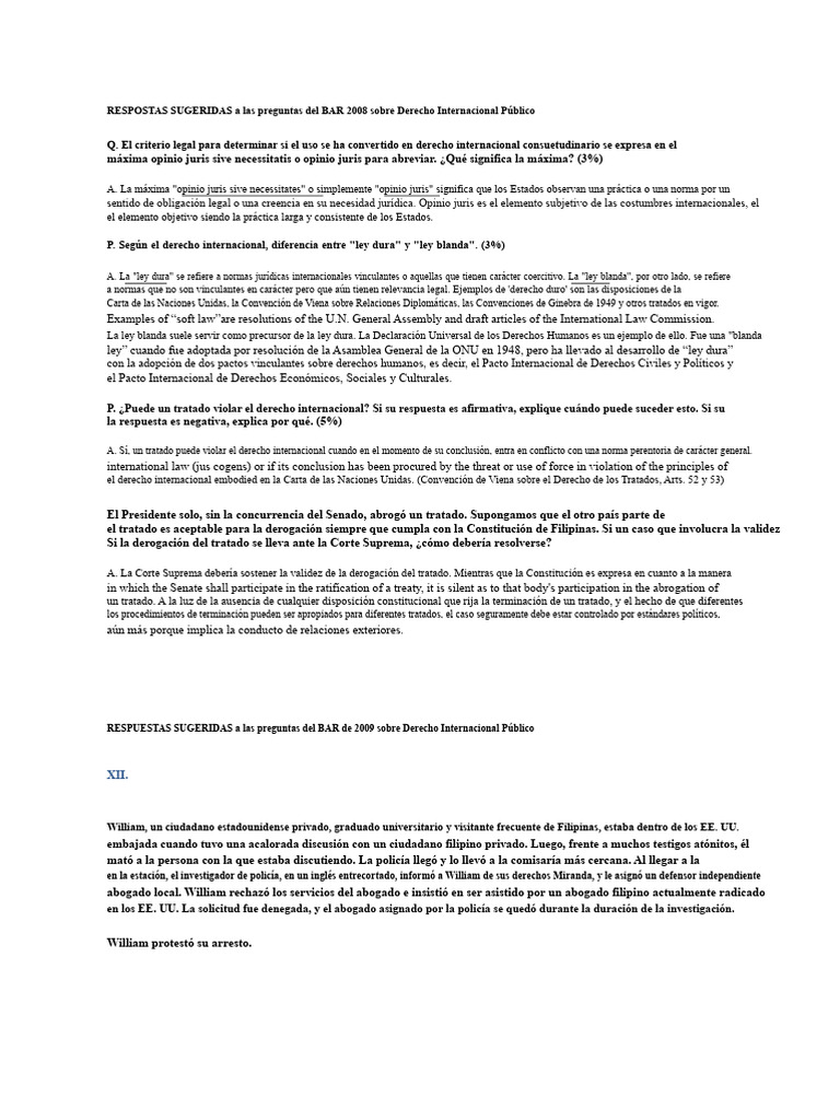 Preguntas del BAR sobre Derecho Internacional Público | PDF | Crimen y ...