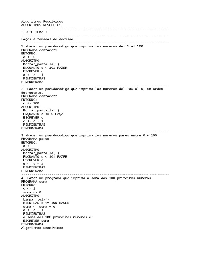 10 exercícios de algoritmo resolvidos | PDF | Algoritmos | Matemáticas