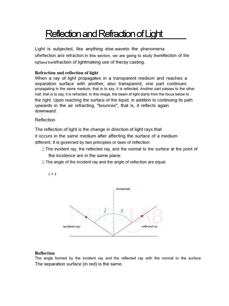 Reflection and Refraction of Light | PDF | Reflection (Physics ...