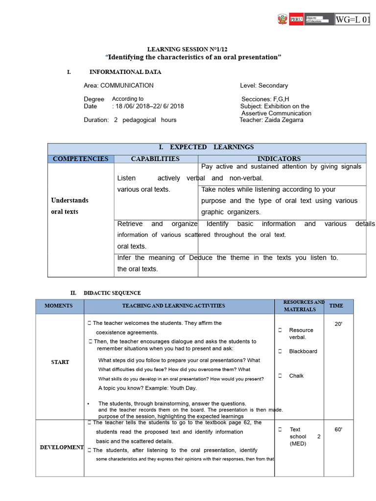 Learning Session The Oral Presentation | PDF | Communication ...