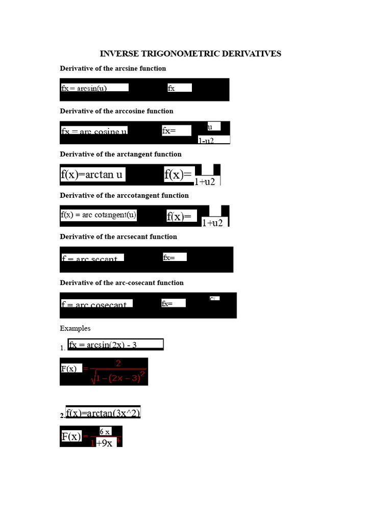 Inverse Trigonometric Derivatives | PDF | Trigonometric Functions ...