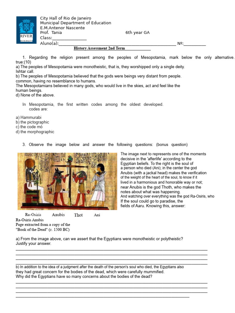 HISTORY TEST 6TH GRADE | PDF | Deities | Anno Domini