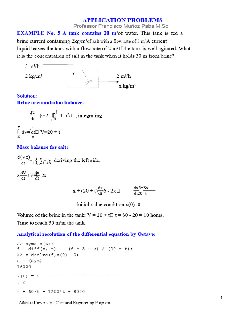 APPLIED PROBLEMS IN CHEMICAL ENGINEERING. (1).docx | PDF | Differential ...