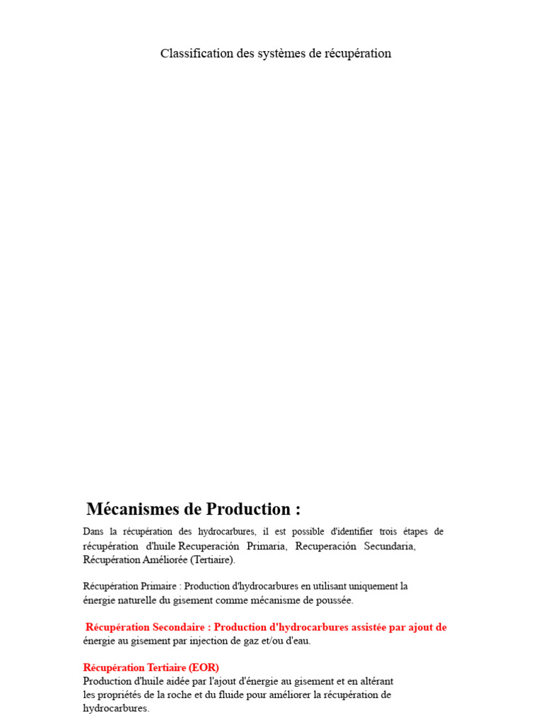 Classification des systèmes de récupération d'hydrocarbures | PDF ...