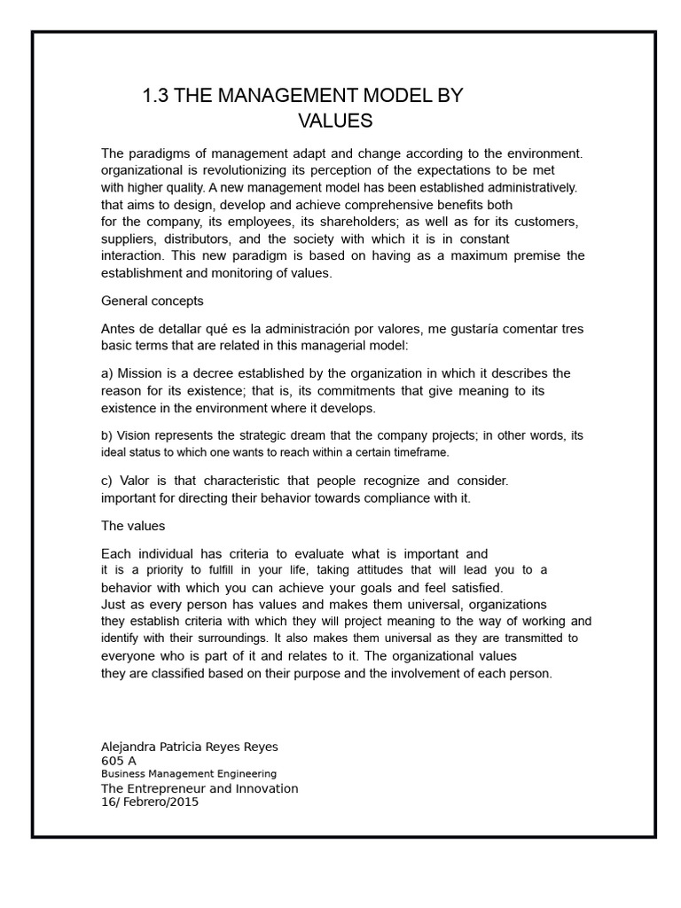 Value-Based Management Model | PDF | Value (Ethics) | Entrepreneurship