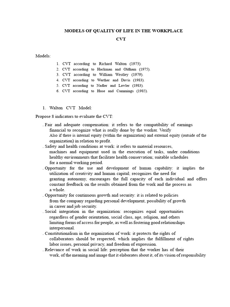 Workplace Quality of Life Models | PDF | Salary | Employment