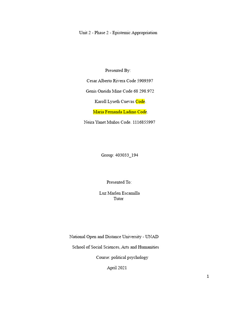 Unit 2 - Phase 2 - Epistemic Appropriation Group Draft | PDF ...