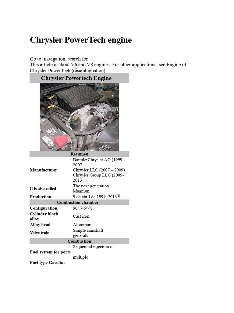 Chrysler PowerTech V6 and V8 Engines | PDF | Internal Combustion Engine ...