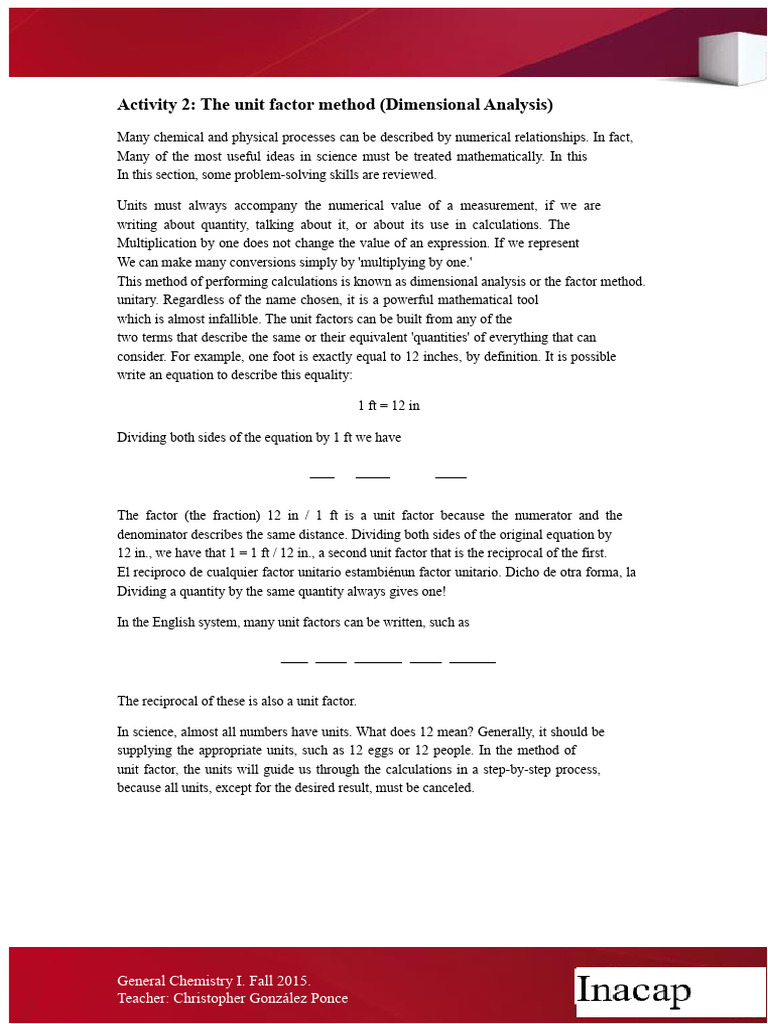 Dimensional Analysis in Chemistry | PDF | Multiplication | Units Of ...