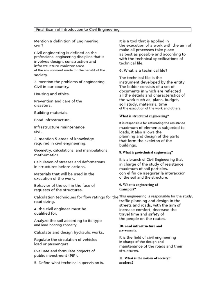 Civil Engineering Exam Overview | PDF | Bending | Civil Engineering