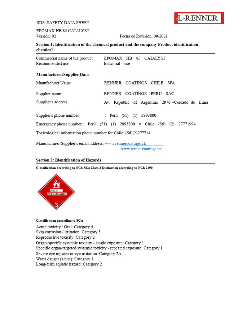 EPOMAX HB 85 Catalyst Safety Data Sheet | PDF | Fires | Toxicity