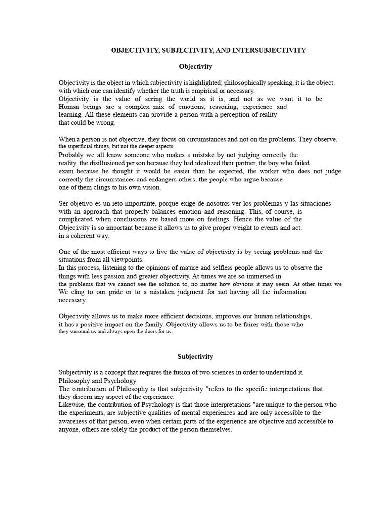 Objectivity, Subjectivity, and Intersubjectivity | PDF | Experience ...