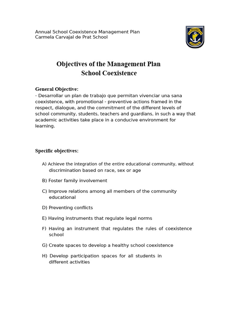 Annual School Coexistence Management Plan (Objectives).docx | PDF