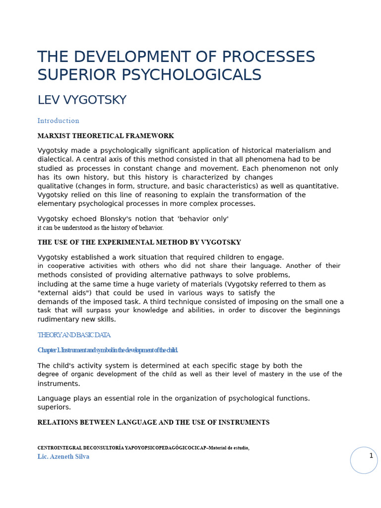 Vygotsky's Theory of Psychological Development | PDF | Perception ...