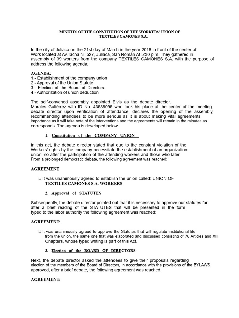 Minutes of The Truck Drivers Union | PDF | Cost Of Living | Board Of ...