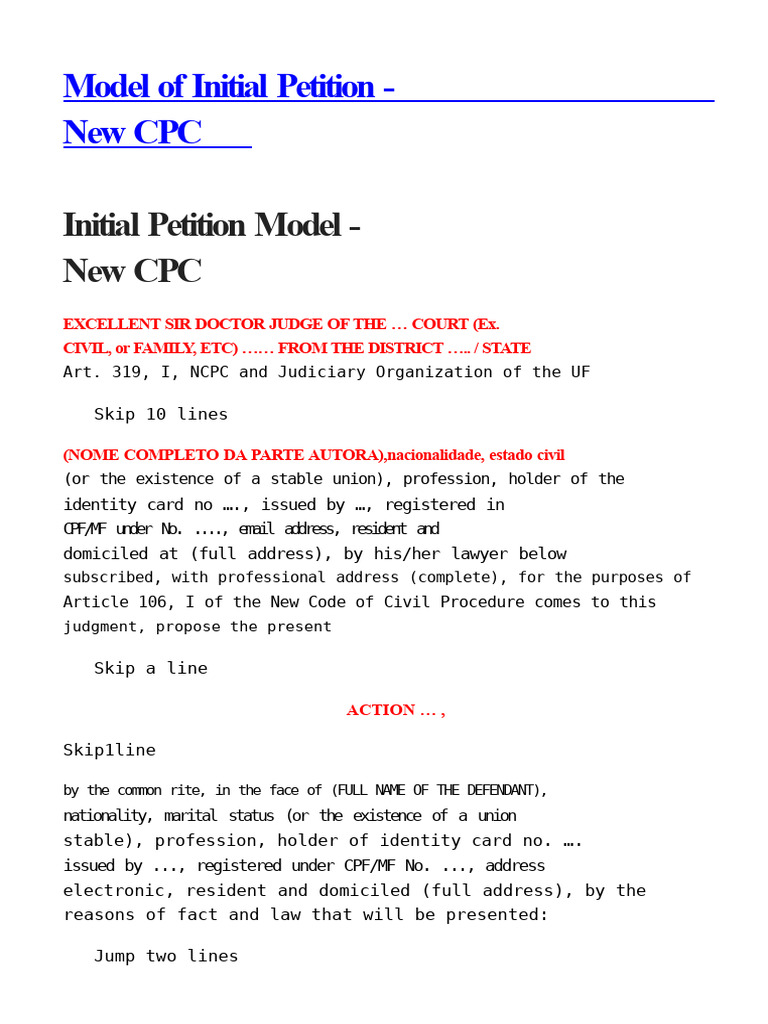 Initial Petition Template for New CPC | PDF | Justice | Crime & Violence
