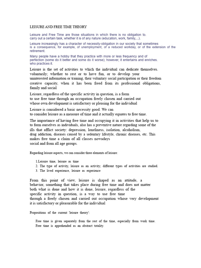 Theory of Leisure and Free Time | PDF | Leisure | Recreation
