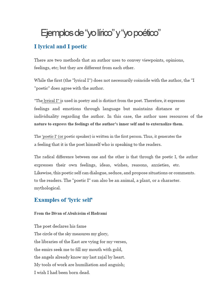 Examples of The Lyrical I and The Poetic I | PDF | Feeling | Poetry