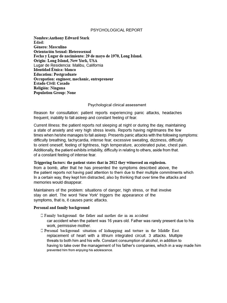 Psychological Report Professor Javier | PDF | Psychological Trauma ...